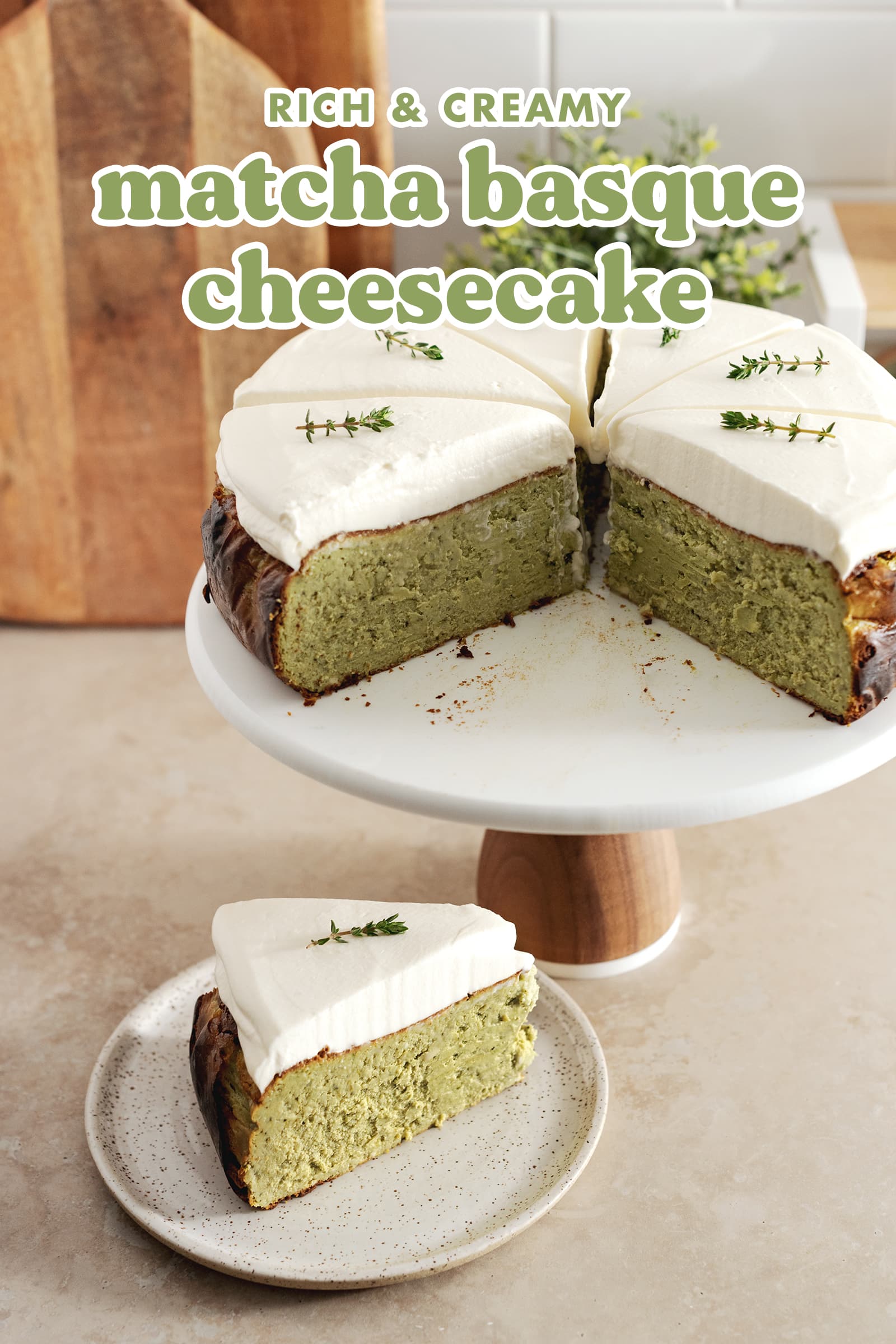 Matcha Basque Cheesecake - Teak & Thyme