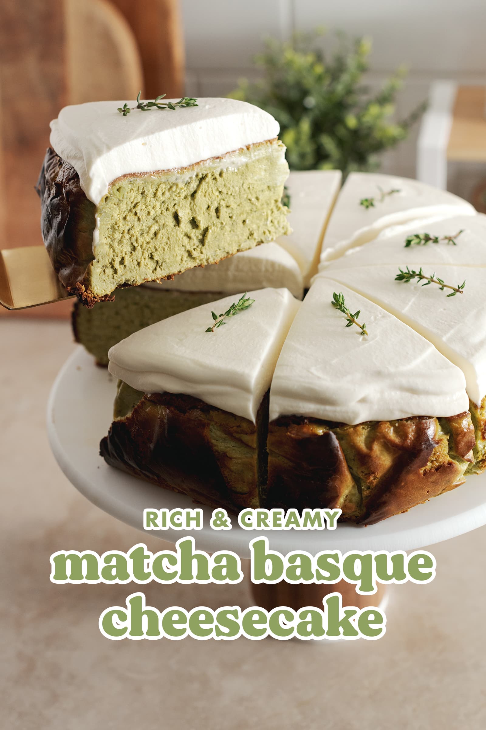 Matcha Basque Cheesecake - Teak & Thyme