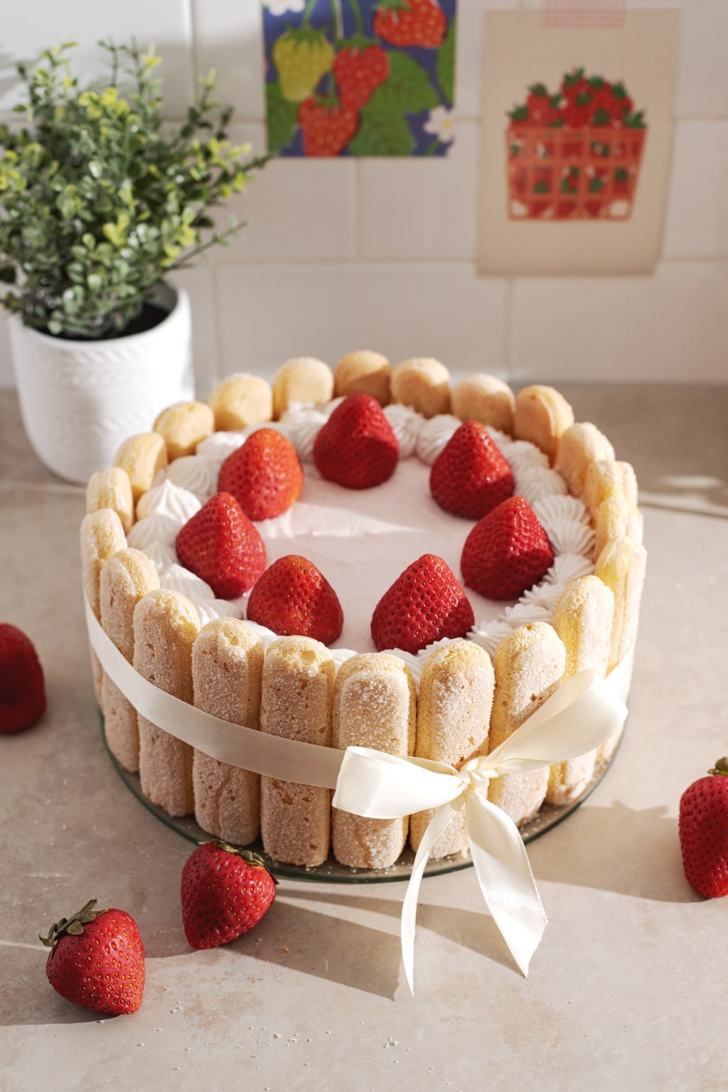 Strawberry Charlotte Cake - Teak & Thyme