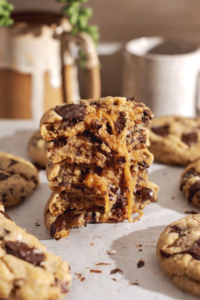 Miso Caramel Stuffed Cookies - Teak & Thyme