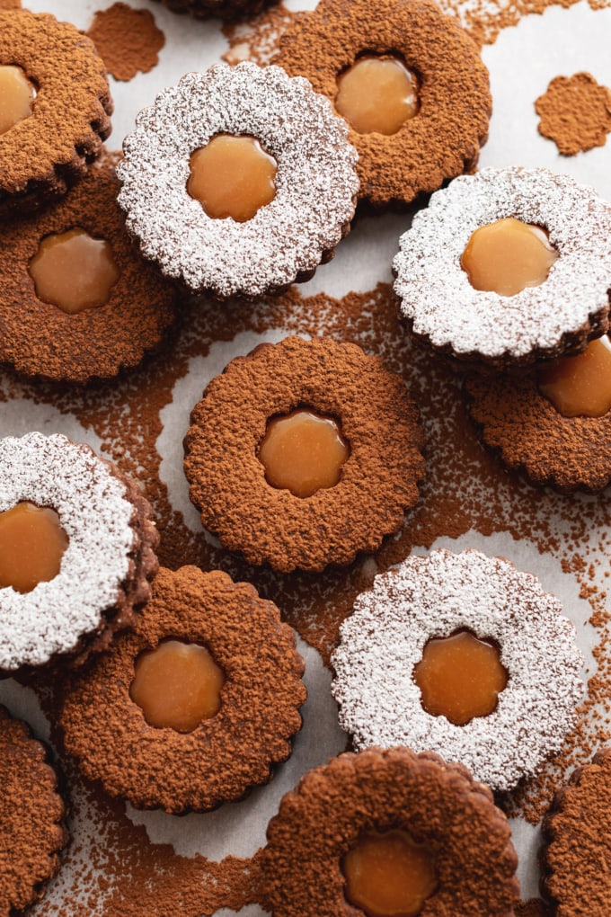 Salted Caramel Chocolate Linzer Cookies - Teak & Thyme