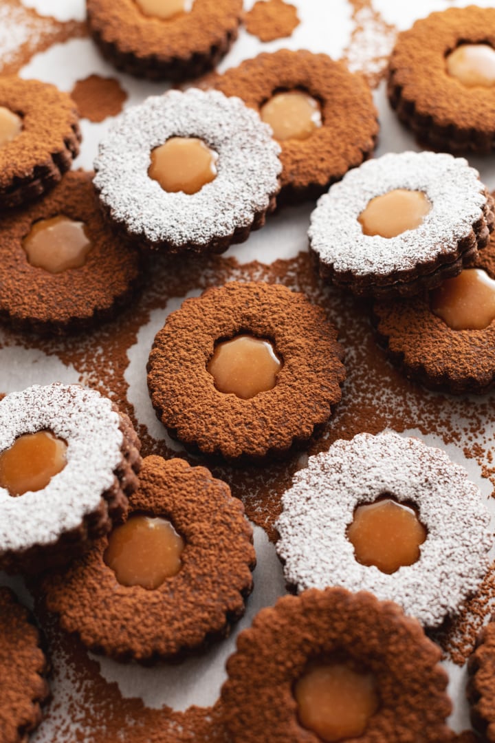 Salted Caramel Chocolate Linzer Cookies - Teak & Thyme