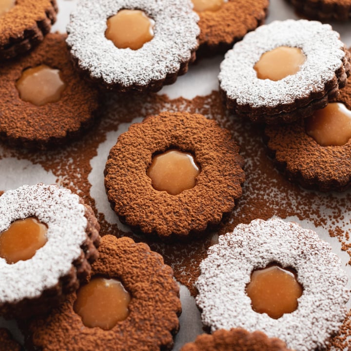Salted Caramel Chocolate Linzer Cookies - Teak & Thyme