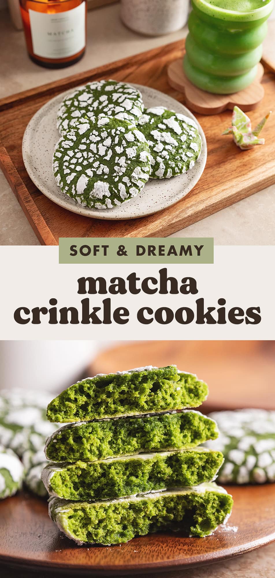 Matcha Crinkle Cookies - Teak & Thyme