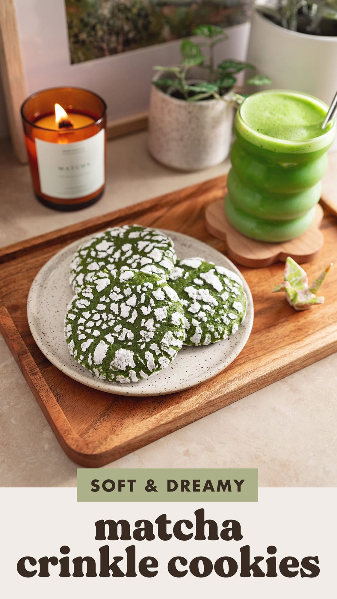 Matcha Crinkle Cookies - Teak & Thyme
